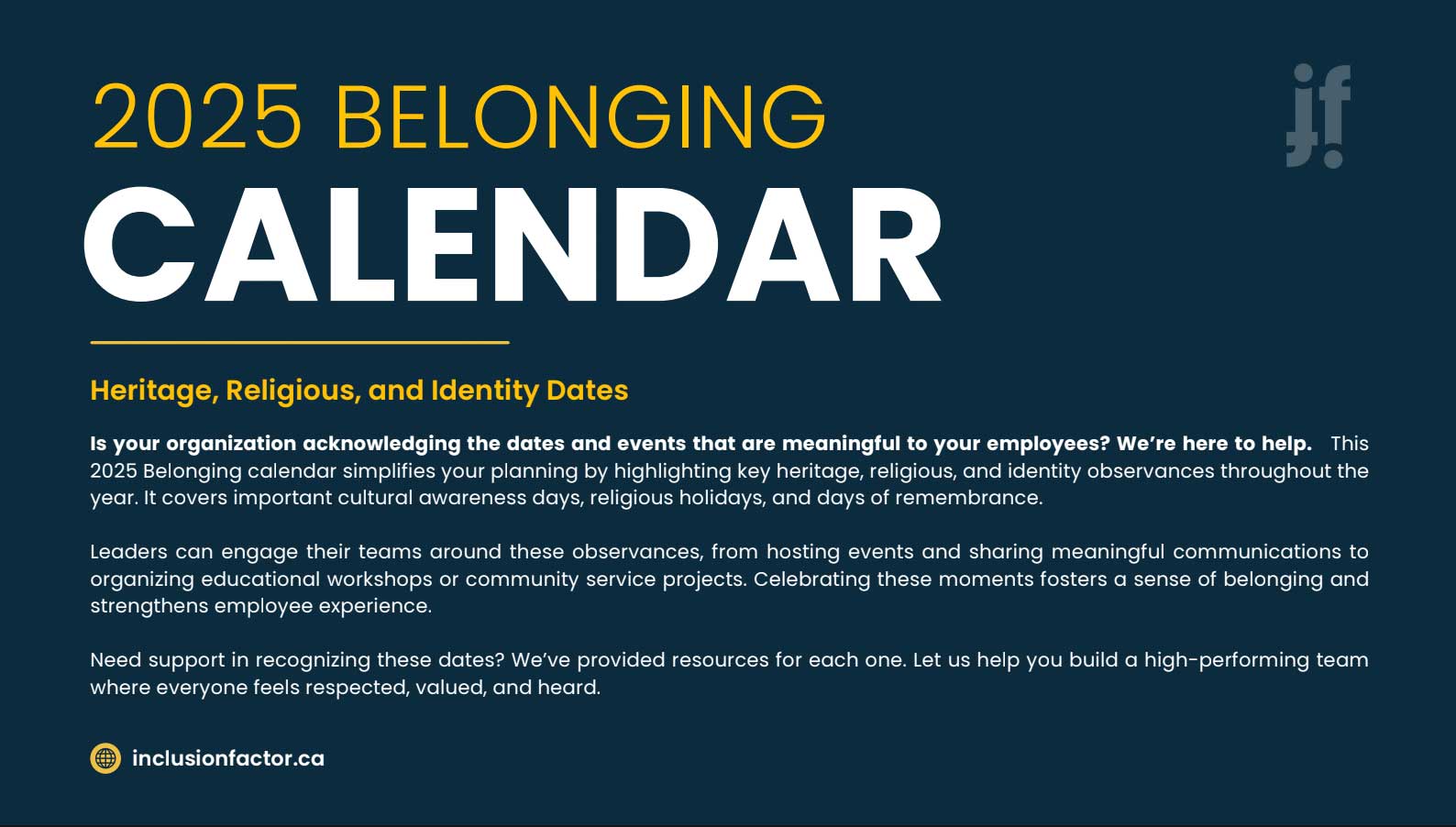 2025 Belonging Calendar - Inclusion Factor